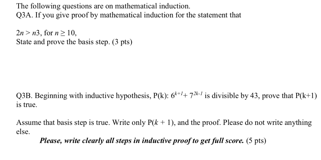 Solved The following questions are on mathematical induction | Chegg.com