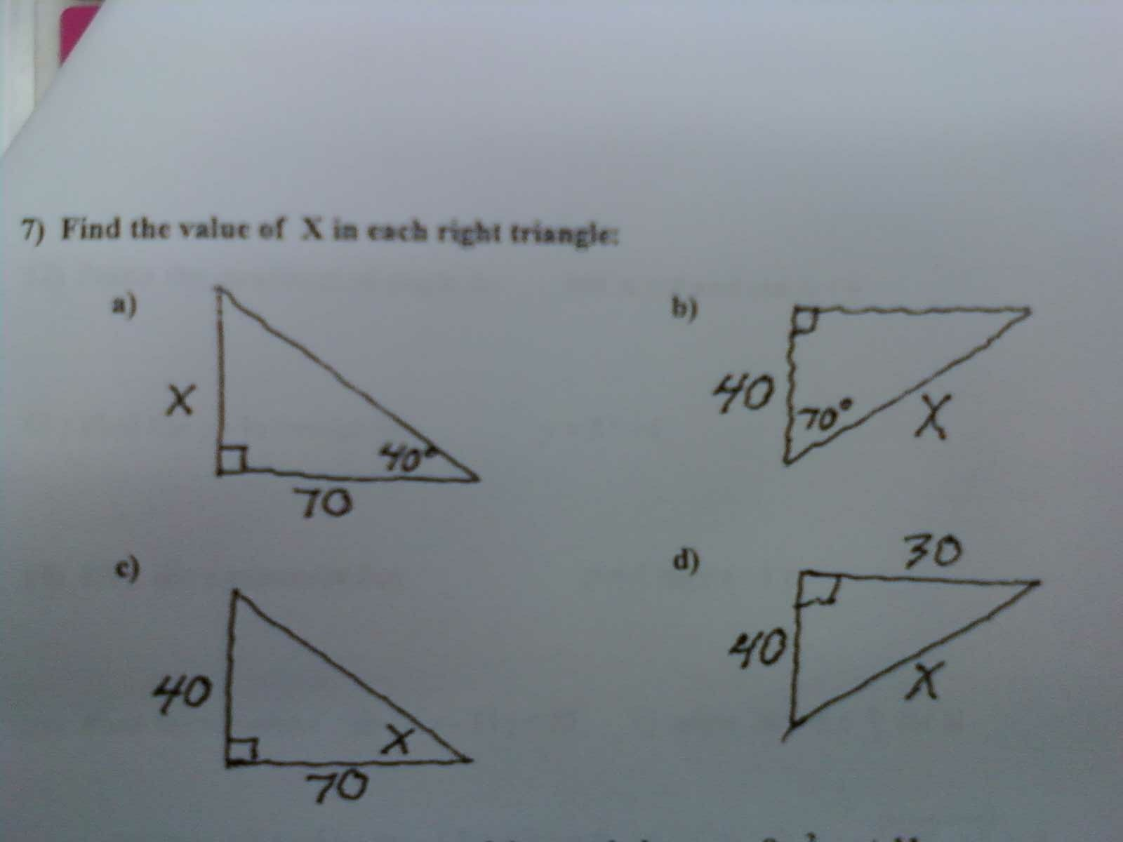 Solved Find the value of X in each right triangle: | Chegg.com