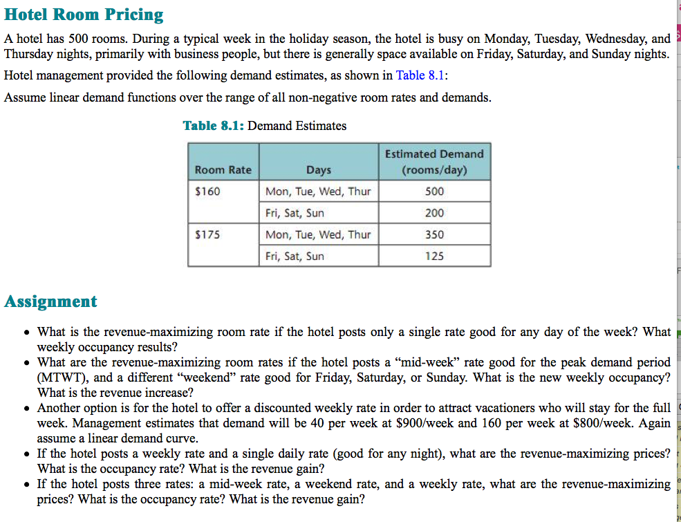 Solved Hotel Room Pricing A hotel has 500 rooms. During a | Chegg.com