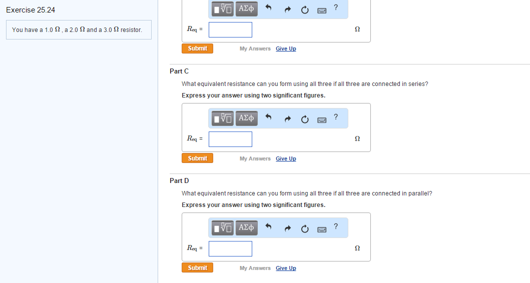 Solved Exercise 25.24 Part A You have a 1.0 Ω , a 2.0 Ω and | Chegg.com