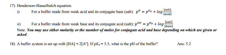 Solved Henderson-Hassel balch equation. For a buffer made | Chegg.com
