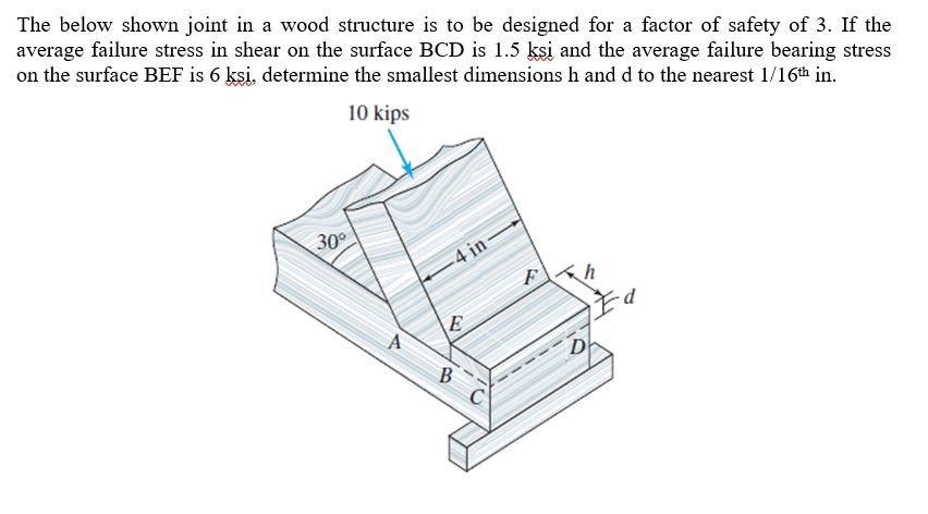 Solved The below shown joint in a wood structure is to be | Chegg.com