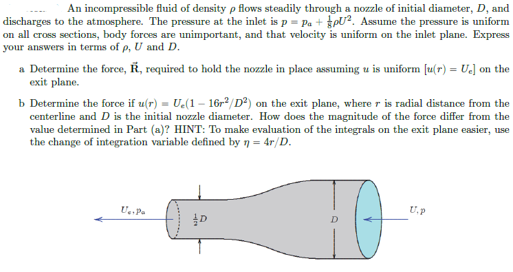 An incompressible fluid of density p flows steadily | Chegg.com
