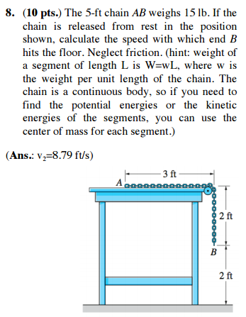 Solved 8. (10 pts.) The 5-ft chain AB weighs 15 lb. If the | Chegg.com