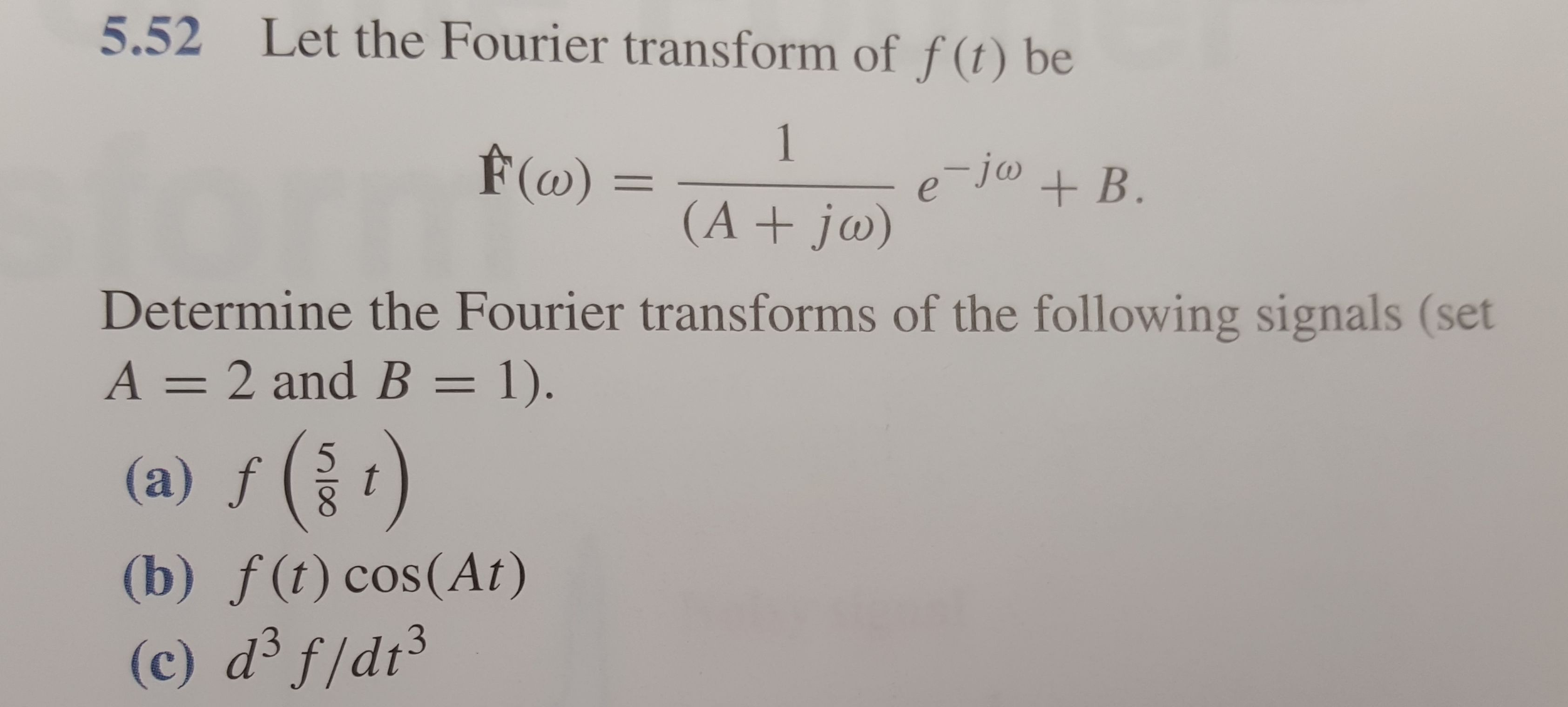 Solved Let the Fourier transform of f(t) be F(w) = 1 / (A + | Chegg.com