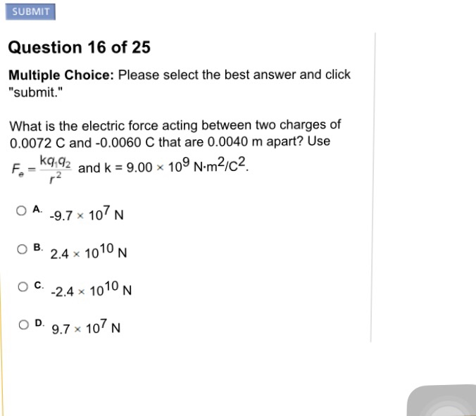 Solved What is the electric force acting between two charges | Chegg.com