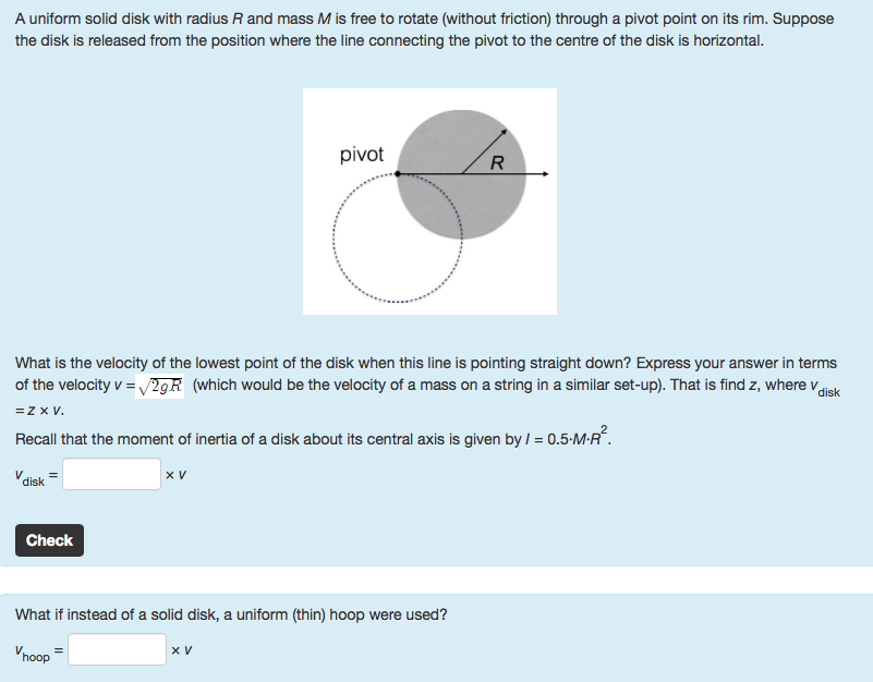 Solved A uniform solid disk with radius R and mass M is free | Chegg.com