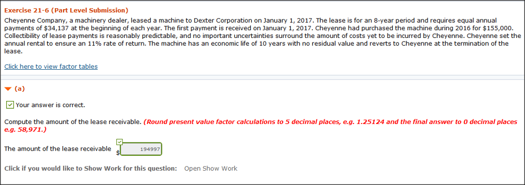 Solved Exercise 21-6 (Part Level Submission) Cheyenne | Chegg.com