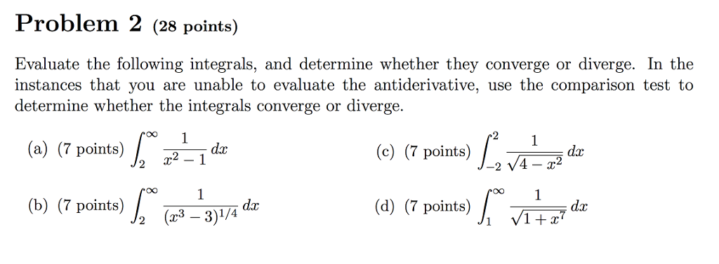 Solved Problem 2 (28 points) Evaluate the following | Chegg.com