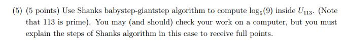 Solved (5) (5 points) Use Shanks babystep-giantstep | Chegg.com