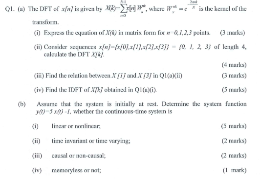 Solved Q1. (a) The DFT of xn is given by Xe kernel of the TO | Chegg.com