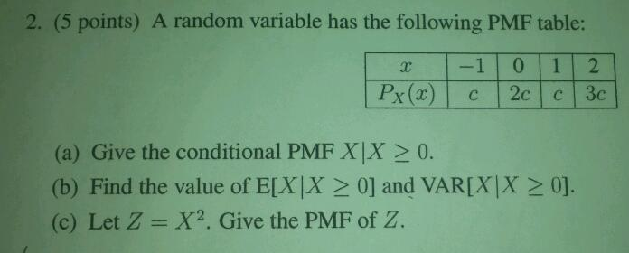 Solved A random variable has the following PMF table: Give | Chegg.com