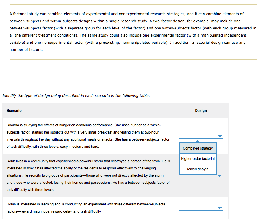 Solved A factorial study can combine elements of | Chegg.com