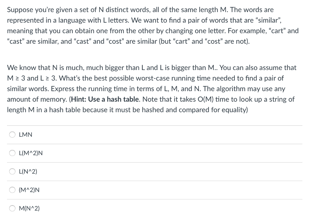 Solved Suppose you're given a set of N distinct words, all | Chegg.com