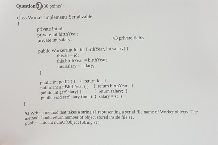 Solved Question(30 points): class Worker implements | Chegg.com