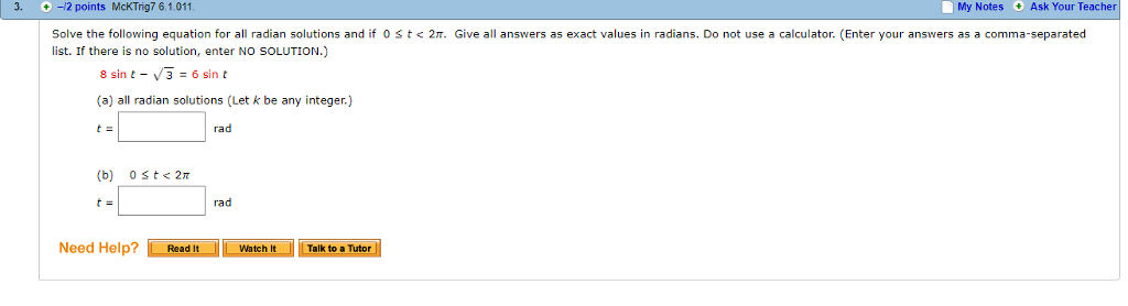 Solved Solve the following equation for all radian solutions | Chegg.com