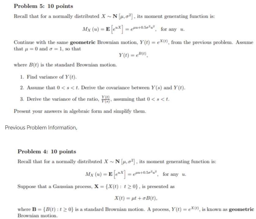 Solved Problem 5: 10 points Recall that for a normally | Chegg.com