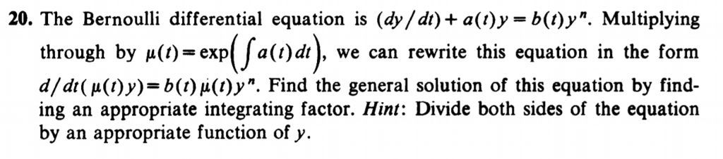 Solved 20. The Bernoulli differential equation is | Chegg.com