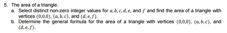 Solved The area of a triangle. Select distinct non-zero | Chegg.com