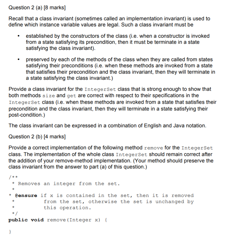 Question 2 (a) [8 marks] Recall that a class | Chegg.com