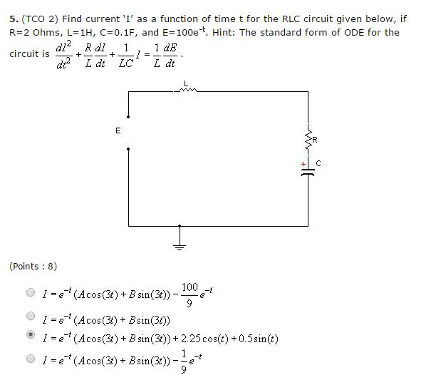 Solved Find current 'I' as a function of time t for the RLC | Chegg.com
