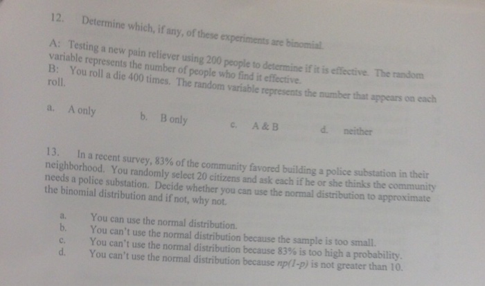 Solved Determine which, if any, of these experiments are | Chegg.com