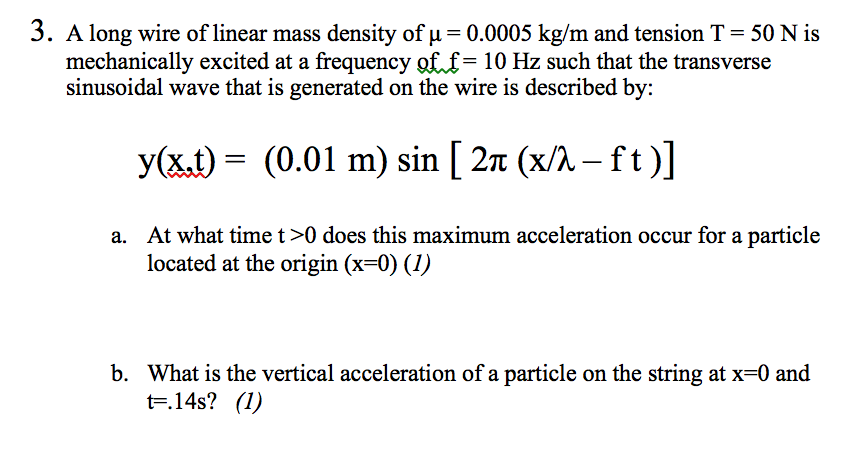 Solved A long wire of linear mass density of mu = 0.0005 | Chegg.com