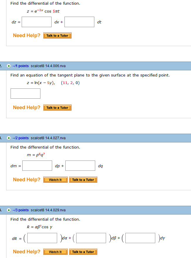 Solved Find the differential of the function dz= dx + dt | Chegg.com