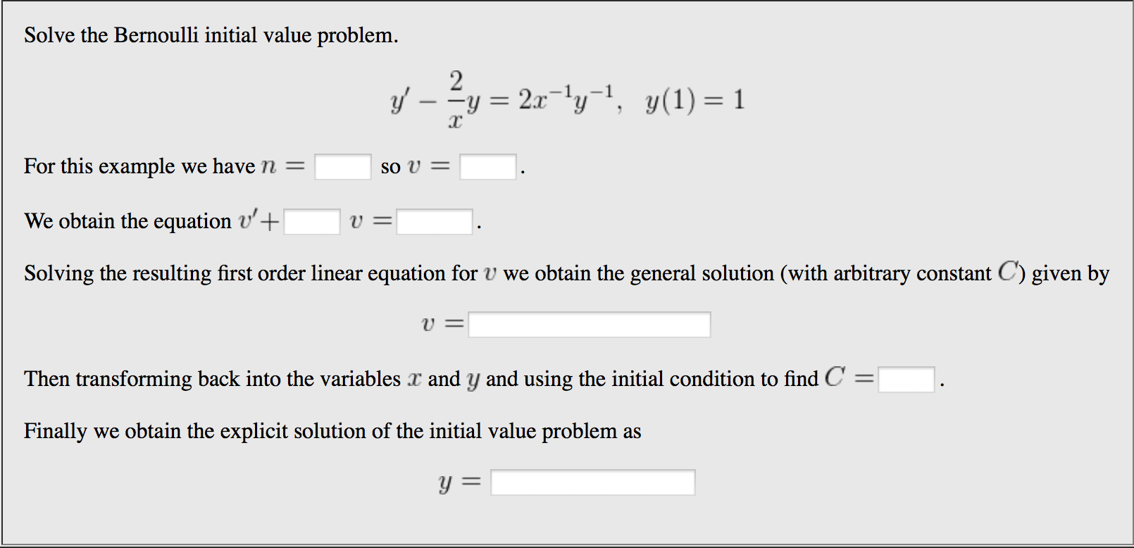 Solved Solve The Bernoulli Initial Value Problem For