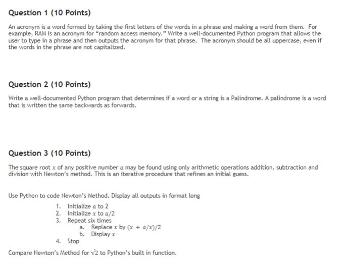 Solved Question 1 (10 Points) An acronym is a word formed by | Chegg.com