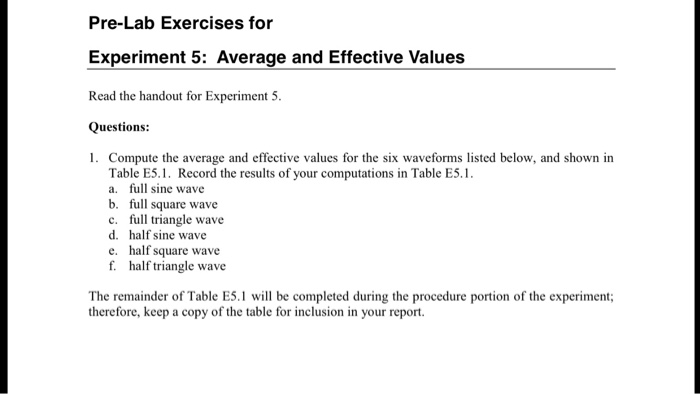 Solved Pre-Lab Exercises for Experiment 5: Average and | Chegg.com
