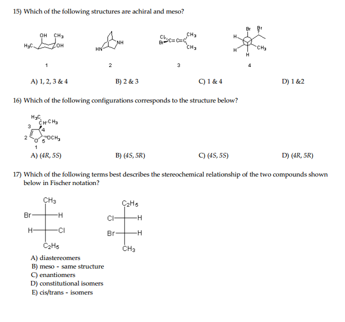 Solved Which of the following structures are achiral and | Chegg.com