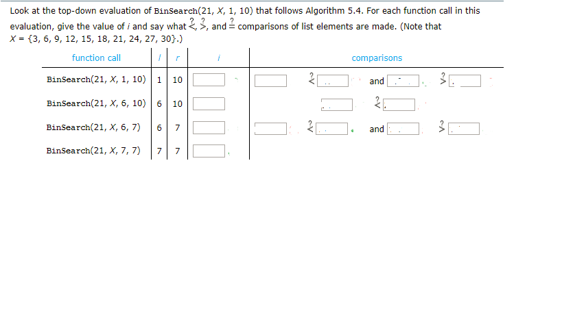 Solved Look at the top-down evaluation of BinSearch(21, X, | Chegg.com