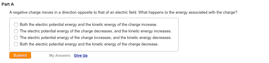 Solved A negative charge moves in a direction opposite to | Chegg.com