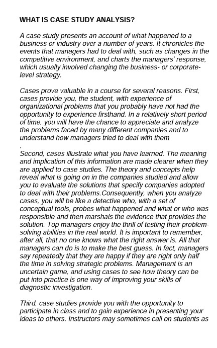 Solved WHAT IS CASE STUDY ANALYSIS? A case study presents an | Chegg.com