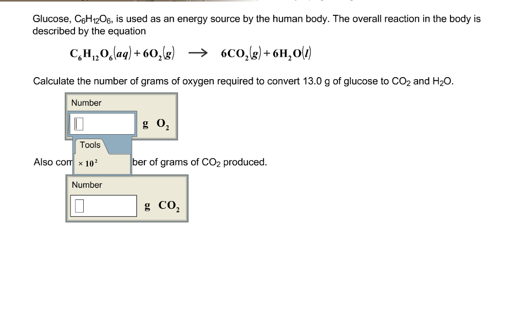Solved Glucose, C_6H_12O_6, is used as an energy source by | Chegg.com