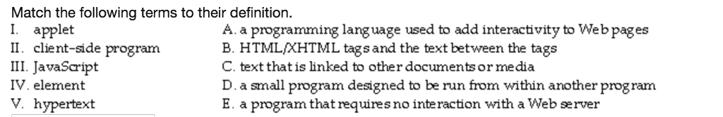 Solved Match the following terms to their definition. I. | Chegg.com