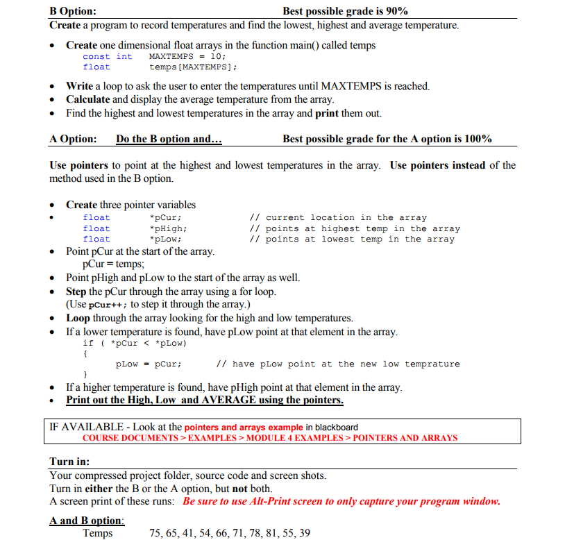 Solved B Option Create a program to record temperatures and | Chegg.com
