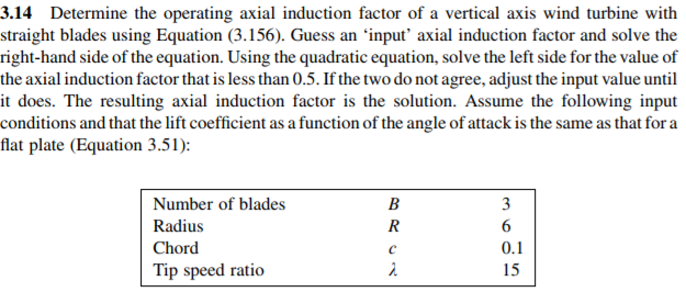 3.14 Determine the operating axial induction factor | Chegg.com