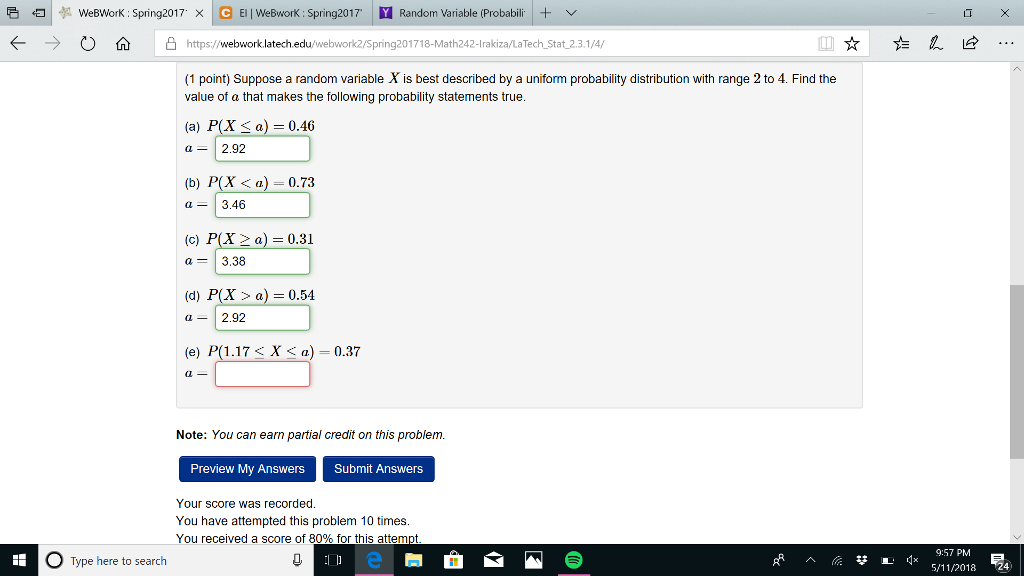 Solved E .1. WeBWorK : Spring2017' × | e El | WeBworK : | Chegg.com