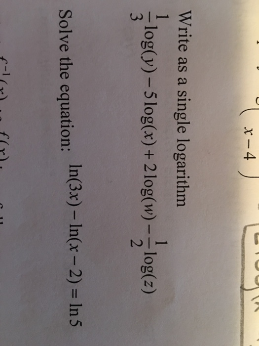 Solved Write as a single logarithm 1/3- log(y) - 5 log(x) + | Chegg.com