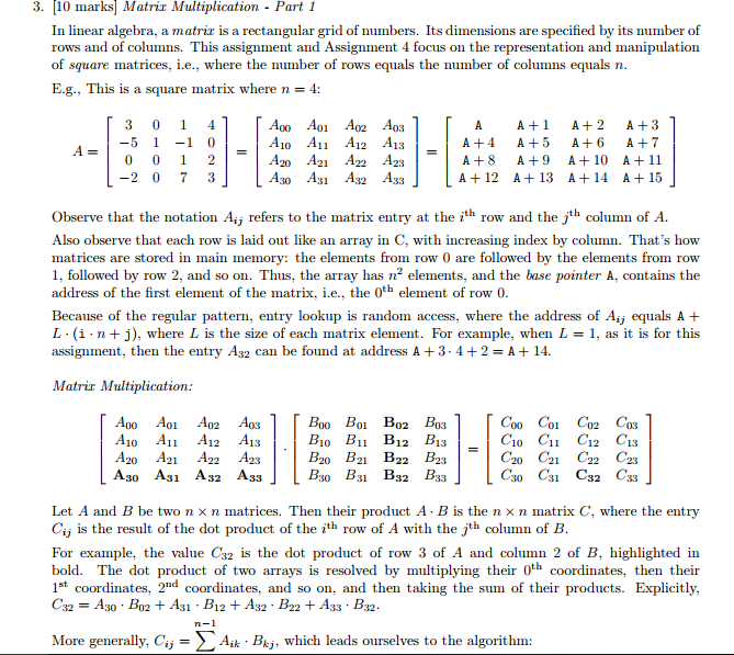 3. [10 marks Matrix Multiplication - Part 1 In linear | Chegg.com