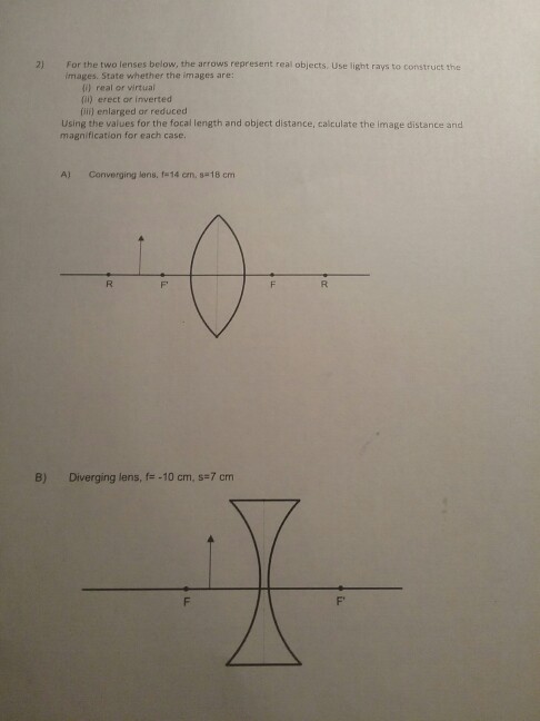 Solved 2) For the two lenses below, the arrows represerit | Chegg.com