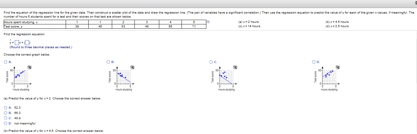 Solved Find the equation of the regression line for the | Chegg.com