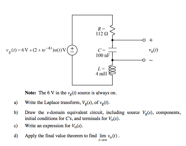 write the Laplace transform, Vg(s), of vg(t). Draw | Chegg.com