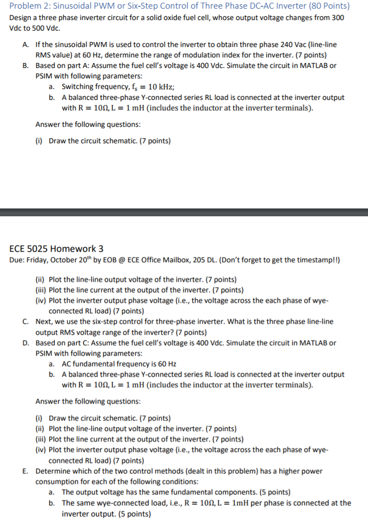 Problem 2: Sinusoidal PWM or Six-Step Control of | Chegg.com
