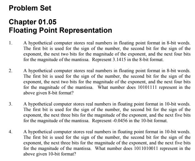 Solved Problem Set Chapter 01.05 Floating Point | Chegg.com