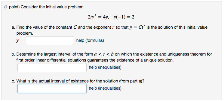 Solved (1 point) Consider the initial value problem 2ty,=4y, | Chegg.com