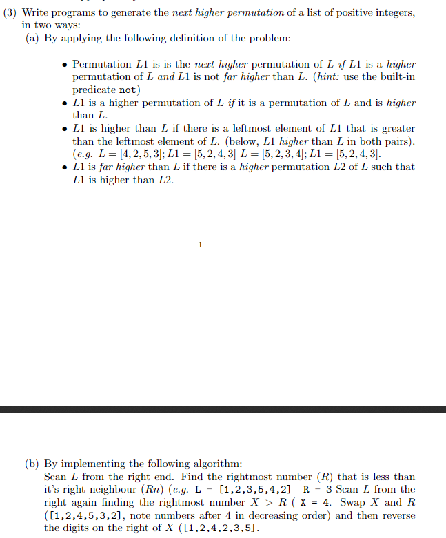 Solved Write programs to generate the next higher | Chegg.com