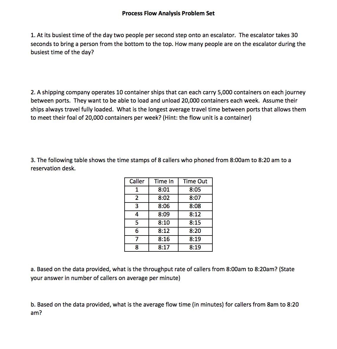 Solved Process Flow Analysis Problem Set 1. At its busiest | Chegg.com